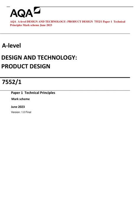 Aqa A Level Design And Technology Product Design 75521 Paper 1 Technical Principles Mark
