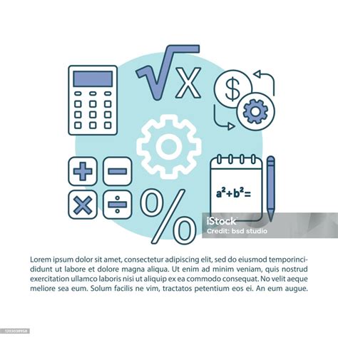 대수 온라인 수업 기사 페이지 벡터 템플릿입니다 수학 과목 브로셔 잡지 선형 아이콘과 텍스트 상자소책자 디자인 요소 인쇄 디자인 텍스트 공간이 있는 개념 그림 개념에 대한