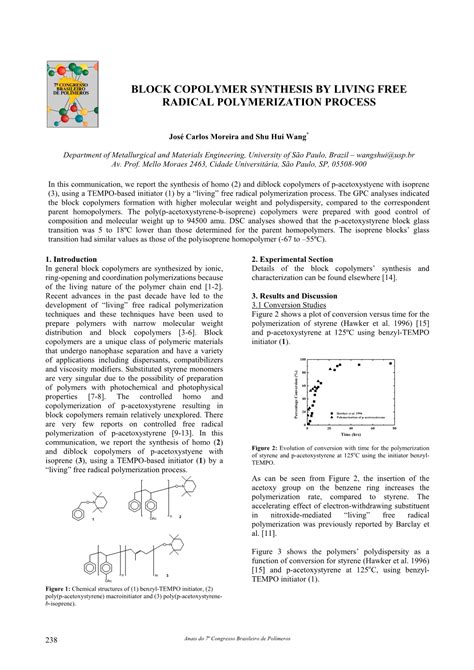 Block Copolymer Synthesis By Living Free Radical Polymerization Process