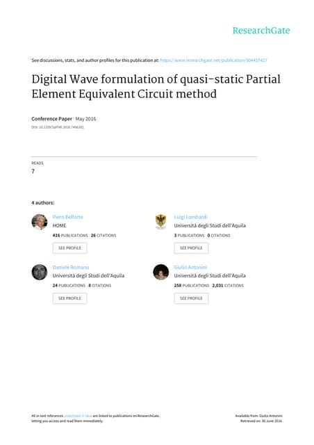 digital wave formulation of quasi static peec method pdf physics