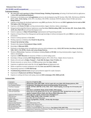Zia Senior Java J2ee Developer With Oracle PlSql Unix PDF Free