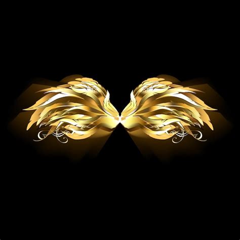 빛나는 그림자가 있는 금색 날개 놀라운 천사 날개 프리미엄 벡터