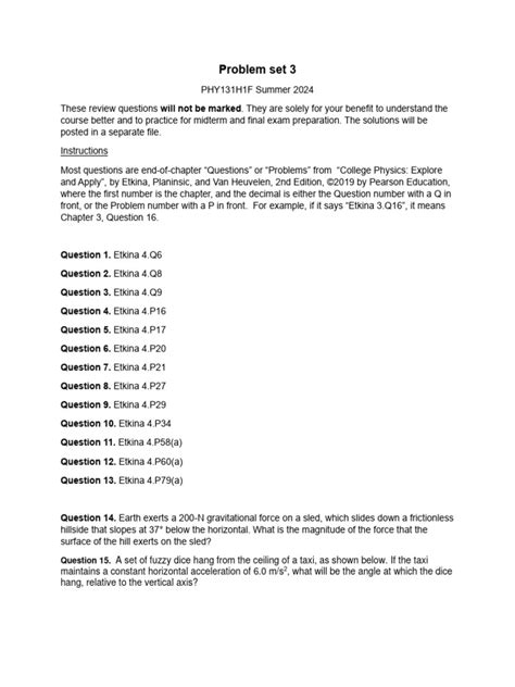 Non Marked Problem Set 3 Course Review And Exam Practice Pdf
