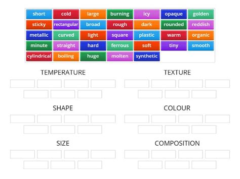 Materials Adjectives Group Sort