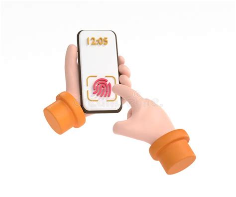 Hand Holding Smartphone With Identification Scannings Of A Fingerprint In The Mobile Phone Stock