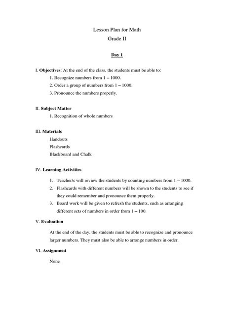 Lesson Plan Math Grade 2 Lesson Plan Multiplication