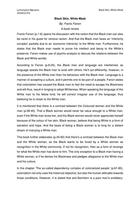 Pdf Book Review Black Skin White Mask