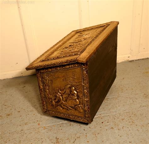 Antiques Atlas Large Embossed Brass Log Box With Country Scenes