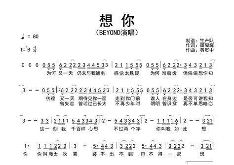 想你简谱beyond想你歌曲旋律简谱生产队上传 吉他屋乐谱网 想你简谱beyond想你歌曲旋律简谱生产队上传 吉他屋乐谱网
