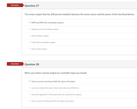 Solved Incorrect Question The Sensor Output That Has Chegg Com