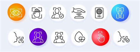 생체 인식 설정 아이콘 펄스 얼굴 Id 음성 인식 지문 식별 얼굴 인식 스캔 인증 개념 신형 스타일 벡터 라인 아이콘 프리미엄 벡터