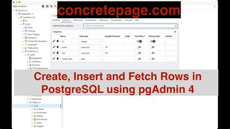 create insert and fetch rows in postgresql using pgadmin 4 youtube