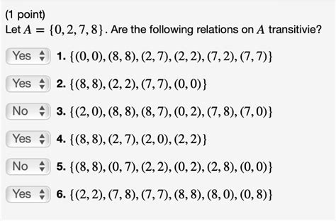 Solved 1 Point Let A 0 2 7 8 Are The Following Chegg Com