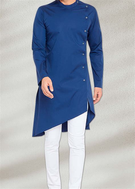 Buy Simple Side Cut Blue Kurta For Men Shameel Khan