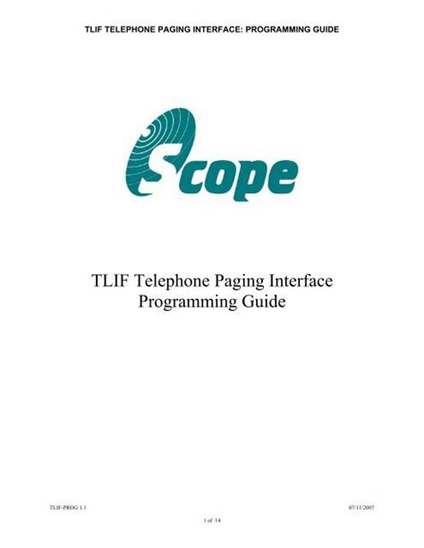 Tlif Telephone Paging Interface Programming Guide Comppage