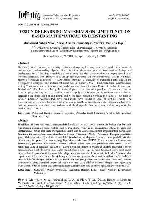 pdf design of learning materials on limit function based mathematical