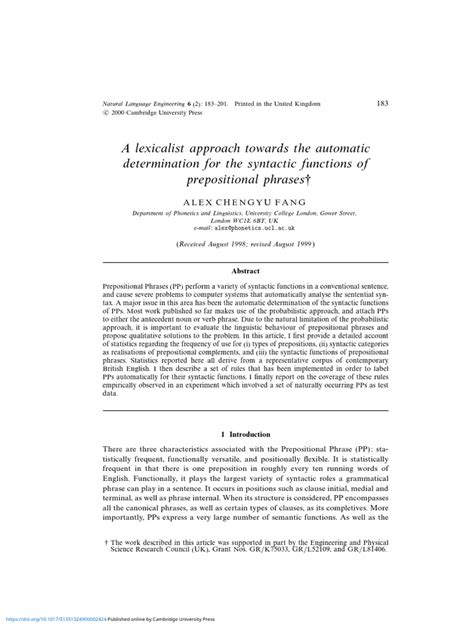 A Lexicalist Approach Towards The Automatic Determination For The