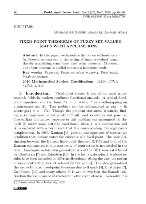Pdf Fuzzy Set Valued Fixed Point Theorems
