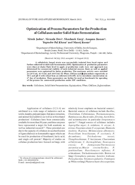 Pdf Optimization Of Process Parameters For The Production Of