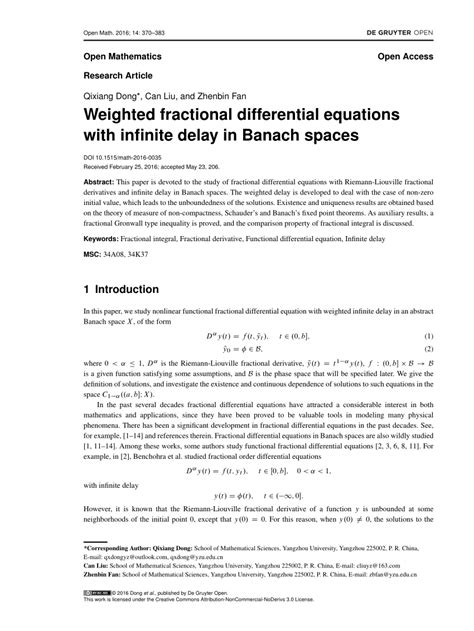 Pdf Weighted Fractional Differential Equations With Infinite Delay In Banach Spaces
