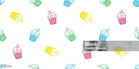 보바 차 원활한 패턴 벡터 거품 밀크티 반복 벽지 스카프 고립 된 타일 배경 선물 포장지 그림 낙서 디자인 그리기에 대한 스톡 벡터 아트 및 기타 이미지 Istock