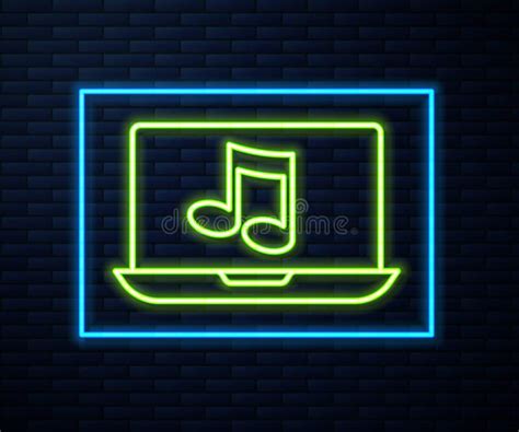 Glowing Neon Line Laptop With Music Note Symbol On Screen Icon Isolated