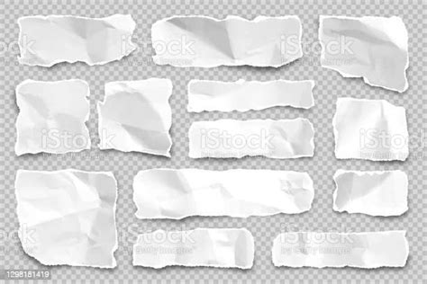 투명한 배경에 찢어진 종이 스트립 찢어진 가장자리가있는 현실적인 구겨진 종이 스크랩 노트북 페이지의 파쇄 벡터 일러스트레이션 0