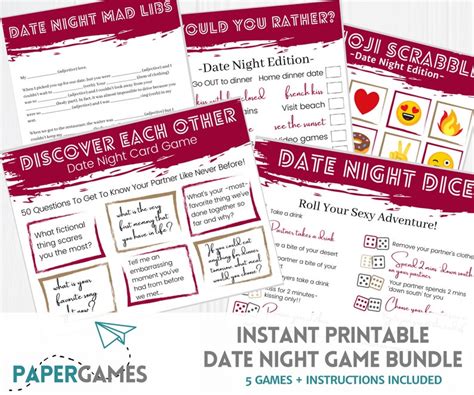 5 Fun And Sexy Date Night Games Bundle Instant Download Couples Date