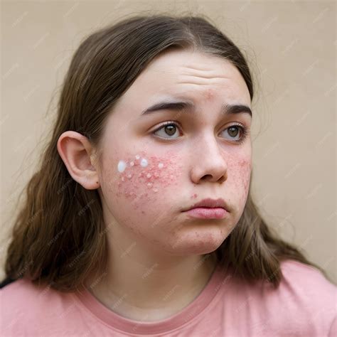 Closeup Of Teenage Girl With Acne Problematic Skin In Adolescents