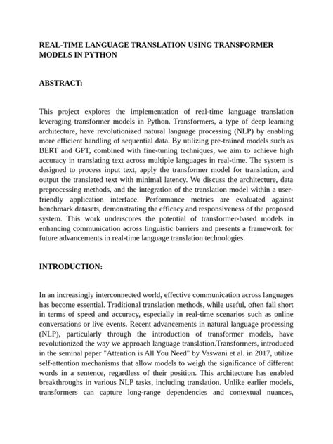 real time language translation using transformer models in python pdf