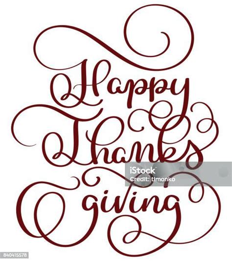 즐거운 추수 감사절 빨간색 텍스트 흰색 배경입니다 손으로 그린 서 예 문자 벡터 일러스트 레이 션 Eps10 그리기에 대한 스톡