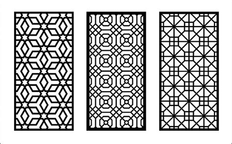 그늘 화면 개인 정보 보호 울타리 템플릿 레이저 컷 벡터 패널 화면 울타리 칸막이 Cnc 장식 패턴 잘리 디자인 인테리어 요소
