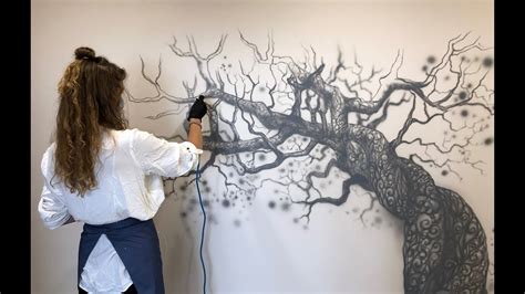 Роспись стен в интерьере «Кружевные деревья Аэрография г Киев Youtube