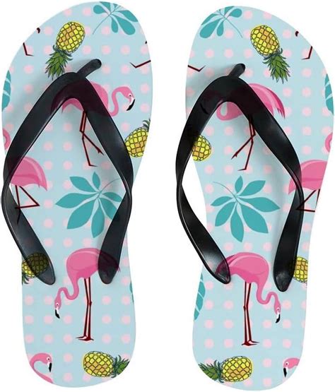 Gzhjmy Flip Flops Summer Tropical Flamingo Birds Pineapples Polka Dots
