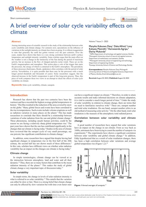 Pdf A Brief Overview Of Solar Cycle Variability Effects On Climate