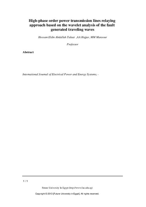Pdf High Phase Order Power Transmission Lines Relaying Approach Based On The Wavelet Analysis