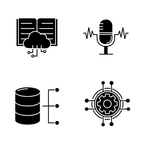 Machine Learning Glyph Icons Set Voice Recognition Cloud Computing Relational Database