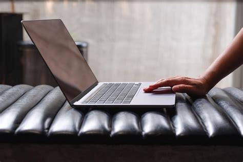 Premium Photo Closeup Image Of A Woman Working And Touching On Laptop Touchpad On The Table