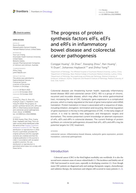 Pdf The Progress Of Protein Synthesis Factors Eifs Eefs And Erfs In Inflammatory Bowel