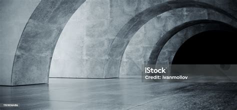 타원형 원형 터널 복도 콘크리트 그런 지 반사 어두운 복도 지 하 차고 홀 빈 미래 지향적 인 우아한 현대 3d 렌더링 0명에 대한 스톡 사진 및 기타 이미지 Istock
