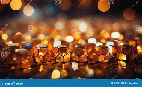 Golden Honeycomb Background With Bokeh Defocused Lights Shallow Depth Of Field Generative Ai