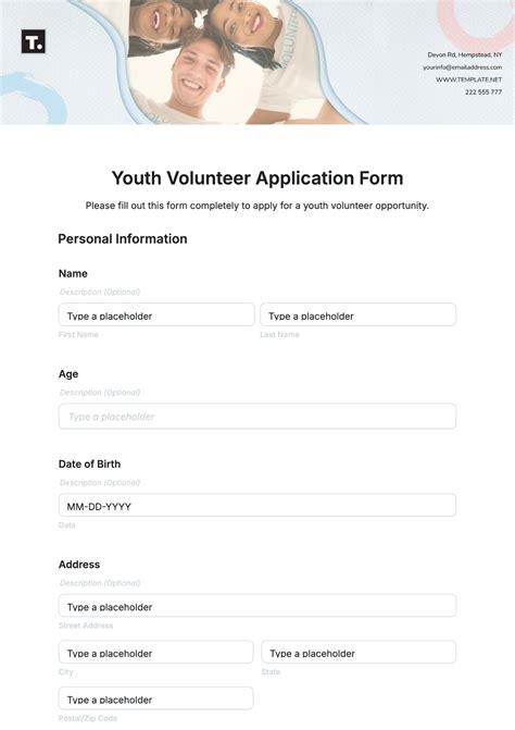 Free Youth Volunteer Application Form Template To Edit Online