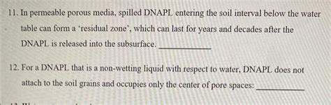 Solved 11 In Permeable Porous Media Spilled Dnapl Entering