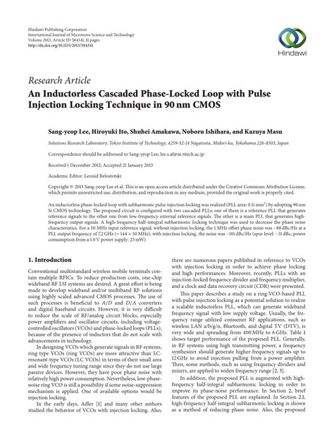Pdf An Inductorless Cascaded Phase Locked Loop With Pulse Injection Locking Technique In 90 Nm