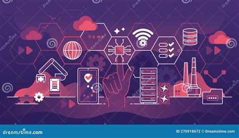 Digital Transformation And Technological Integration Dark Outline Concept Stock Vector