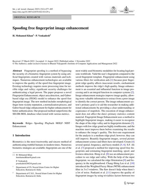 Pdf Spoofing Free Fingerprint Image Enhancement