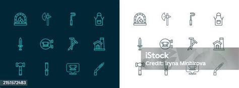 세트 라인 대장장이 앞치마 Rasp 금속 파일 금속 손톱 모루 도구 화재 부지깽이 오븐 및 중세 도끼 아이콘 벡터 0명에 대한 스톡 벡터 아트 및 기타 이미지 Istock