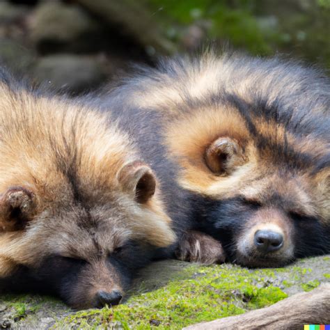 Pascal × Dall·e 2 Portrait Of Two Tanuki Sleeping On Moss F28 Iso 100 8k Highly Detailed