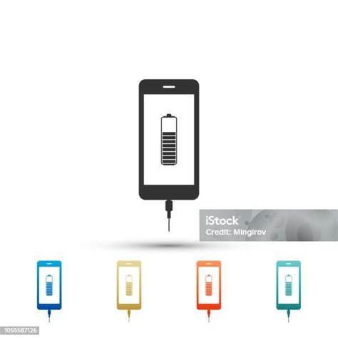 스마트폰 배터리 충전 아이콘을 흰색 배경에 고립입니다 전화는 낮은 배터리 충전과 Usb 연결 컬러 아이콘에 요소를 설정 합니다 평면 디자인입니다 벡터 일러스트 레이 션