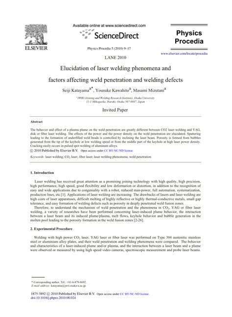 PDF Elucidation Of Laser Welding Phenomena And Factors Affecting Weld Penetration And Welding